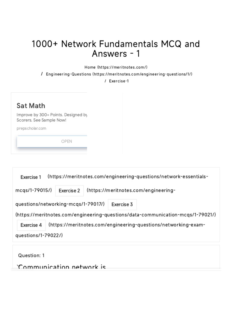 Network Fundamentals MCQ Guide | PDF | Teaching Methods & Materials