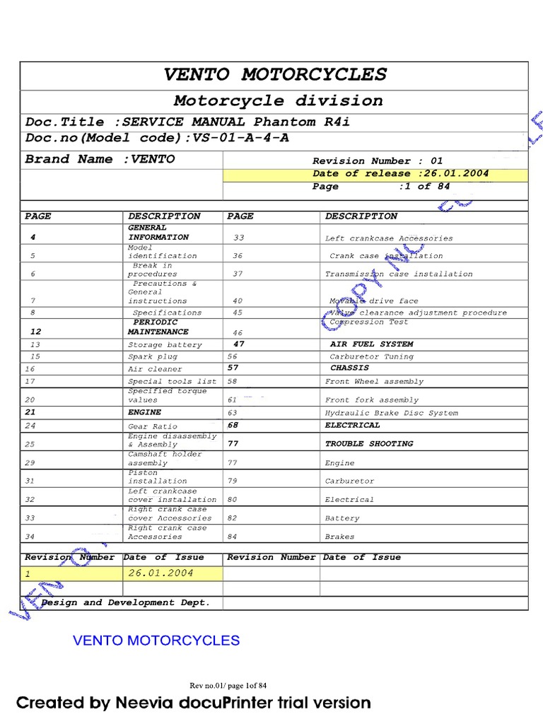 Vento - Motorcycle - Vento_PHR4i_REPAIR_MANUAL | PDF