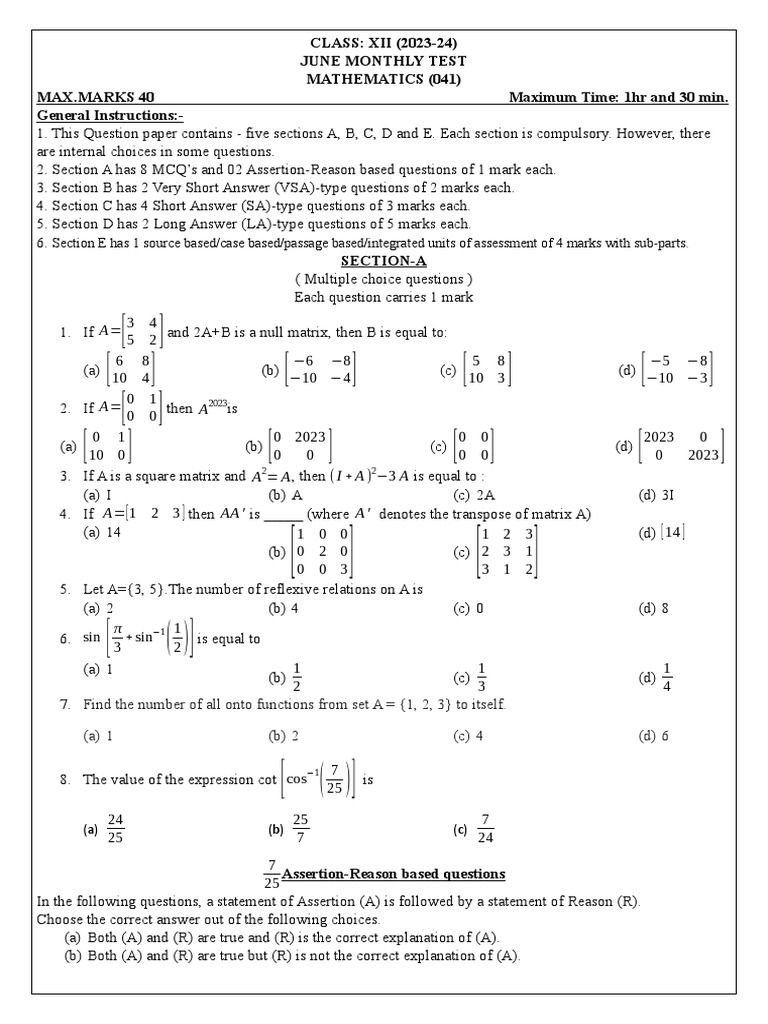 XII Chapters 1 2 3 | PDF | Function (Mathematics) | Trigonometric Functions