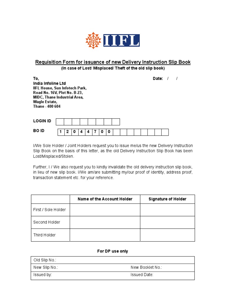 DIS Requisition Form CDSL | PDF