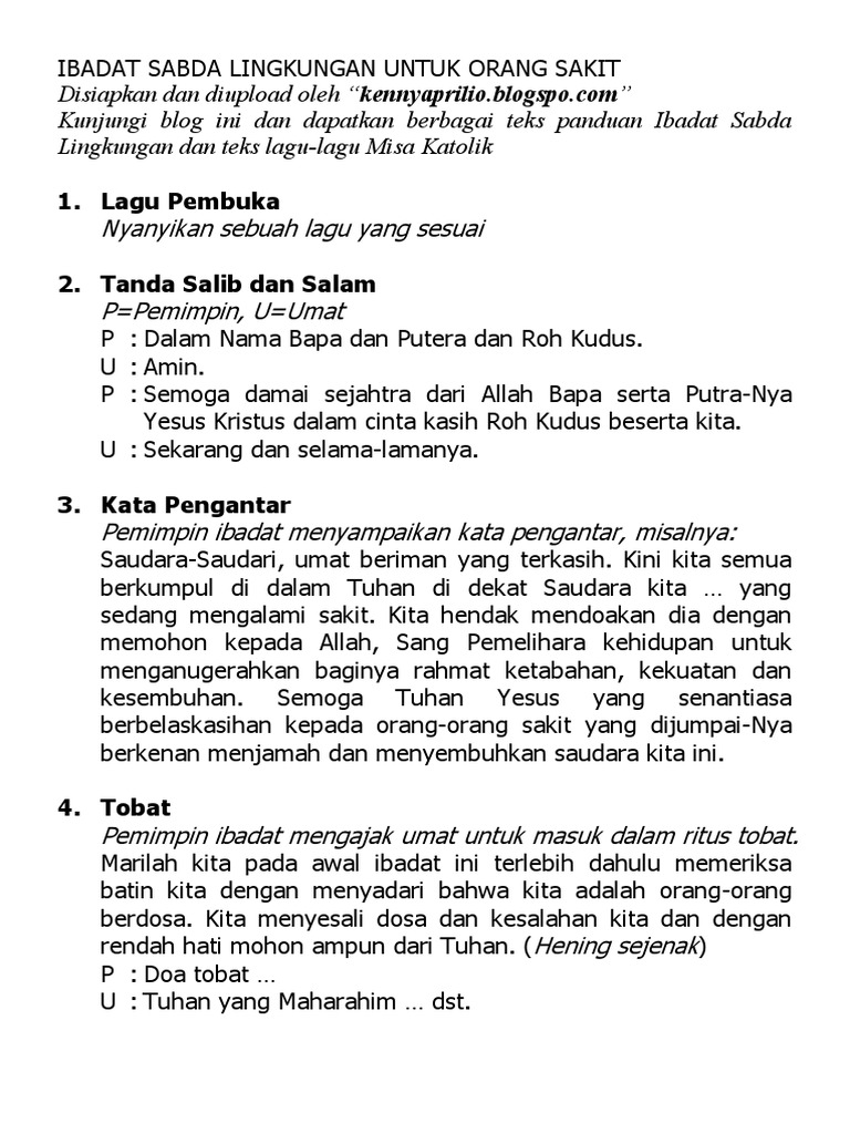 Ibadat Sabda untuk Orang Sakit Katolik | PDF