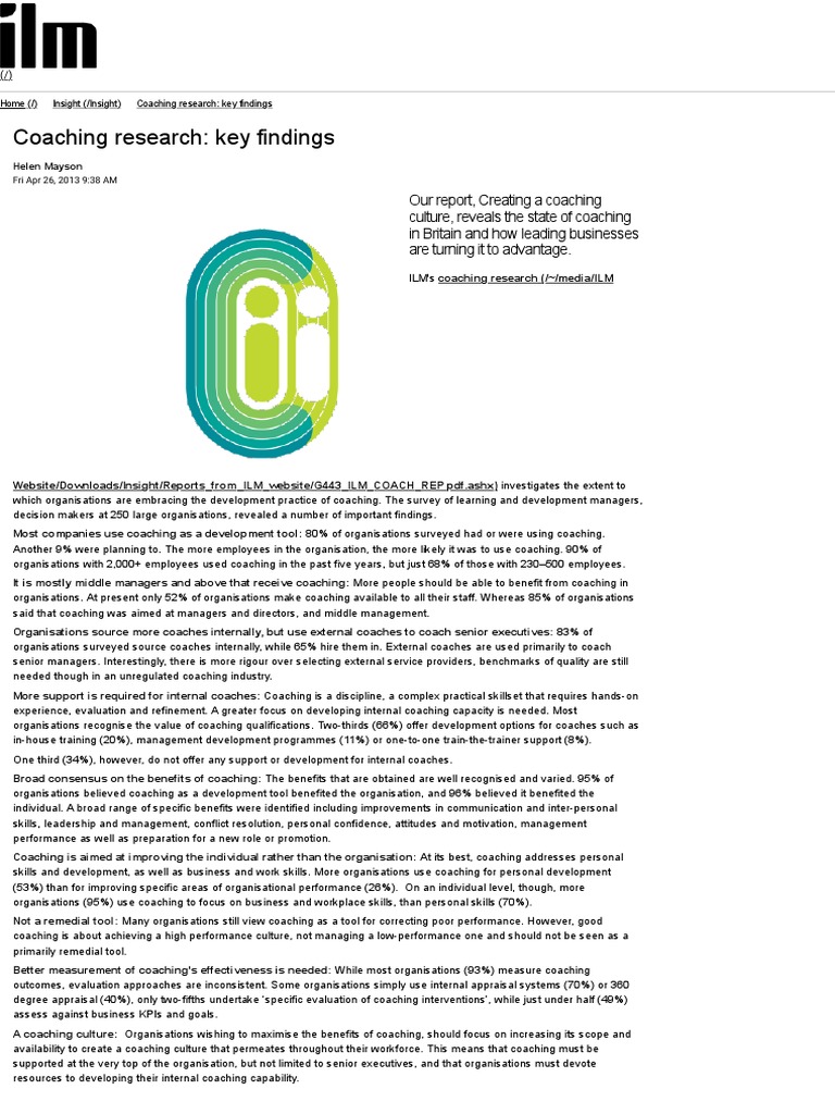 Coaching Research Key Findings ILM Insight | PDF | Evaluation ...