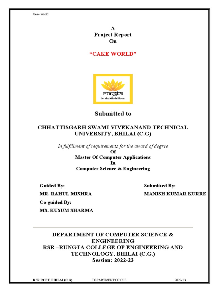 Cake World Project Report | PDF | Html | Html Element