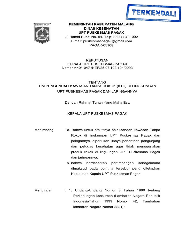 SK KTR Tim Puskesmas Pagak | PDF