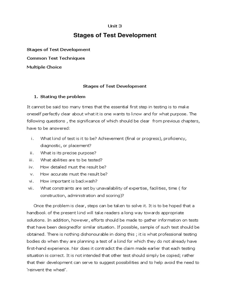 Unit 3 Stages of Test Development | PDF | Multiple Choice | Human ...