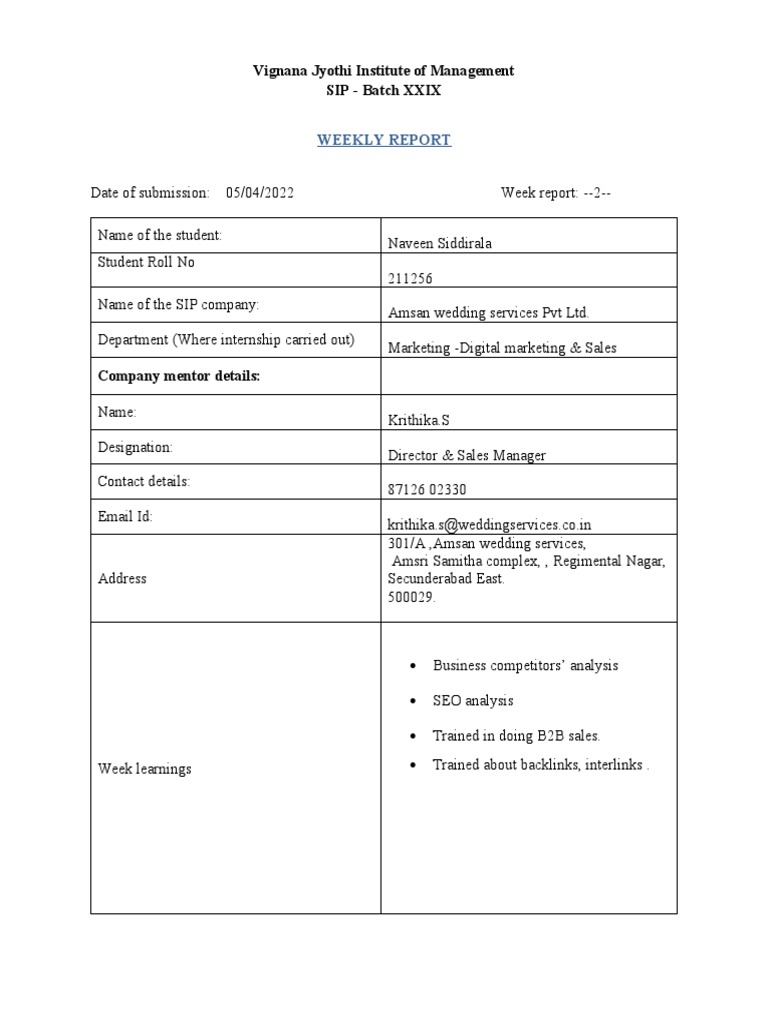 SIP Weekly Report 2 | PDF