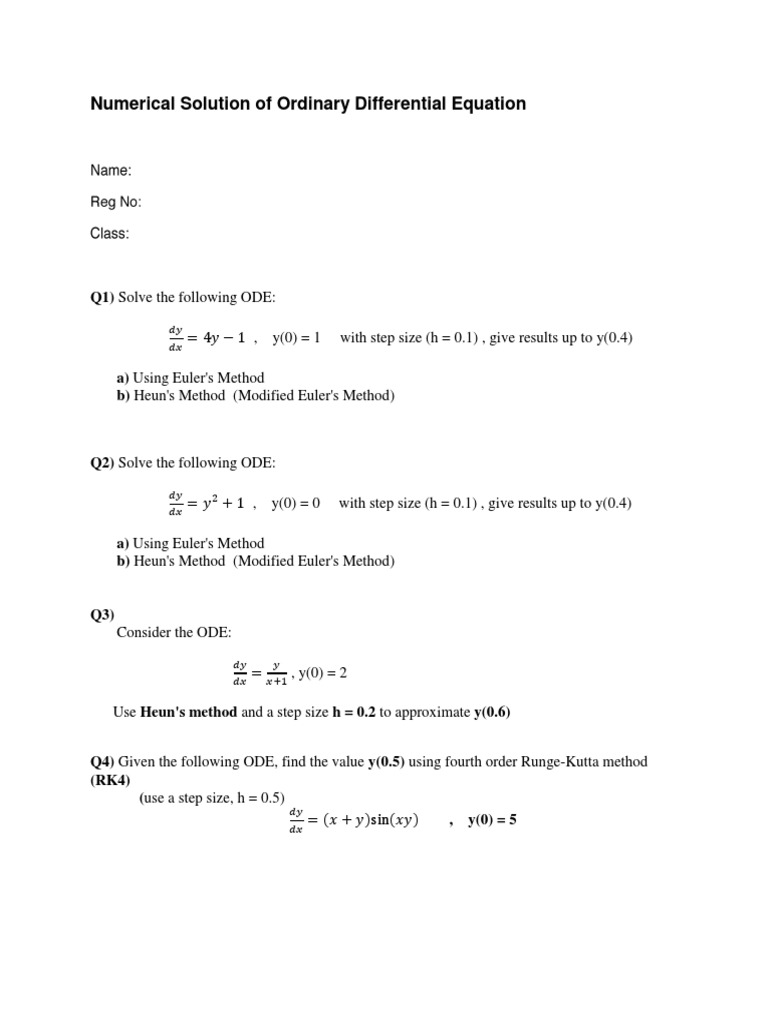 Numerical Solution of Ordinary Differential Equation | PDF