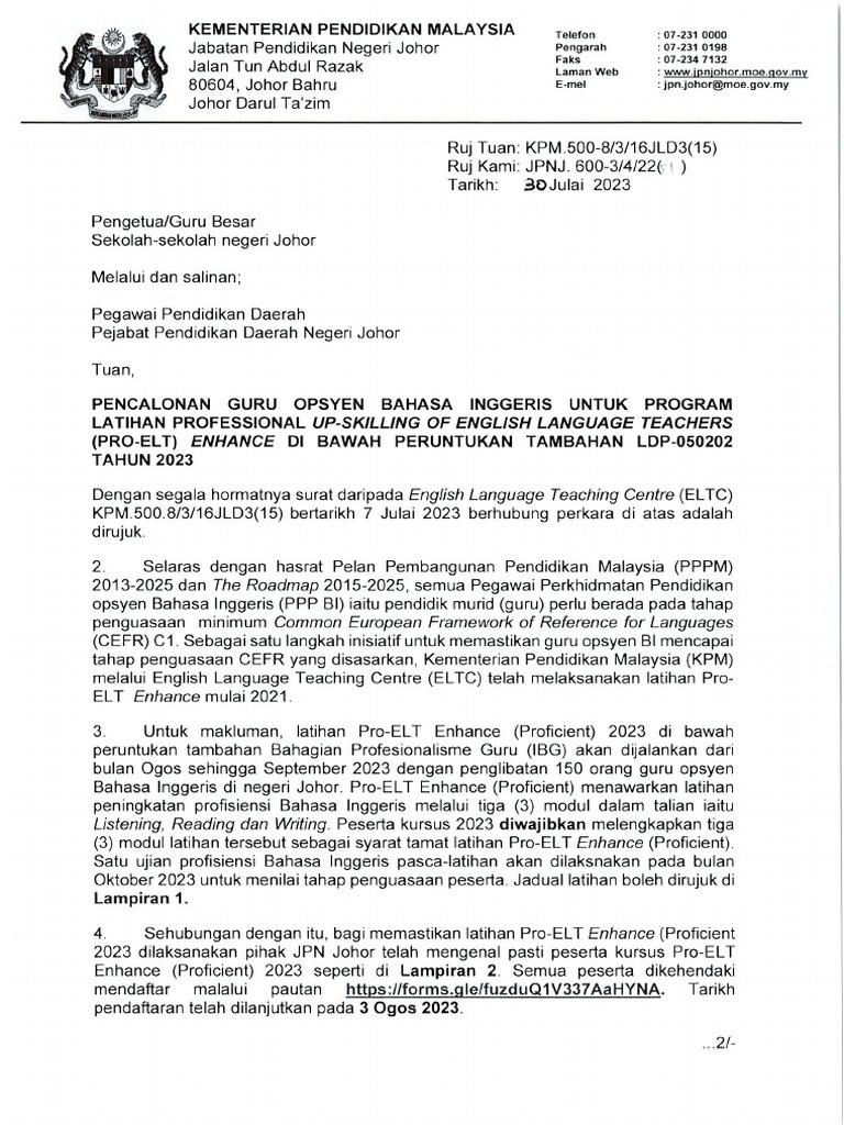 PENCALONAN_GURU_OPSYEN_BAHASA_INGGERIS_PROGRAM_PRO-ELT | PDF