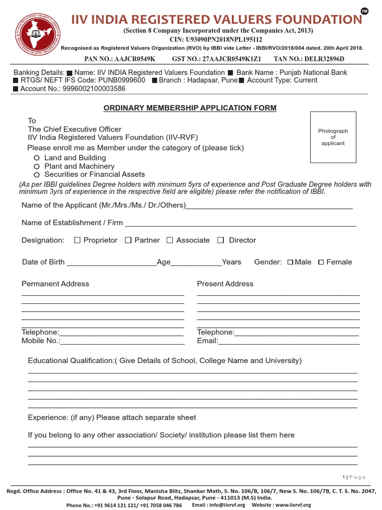 IIV Membership Application Form | PDF | Business