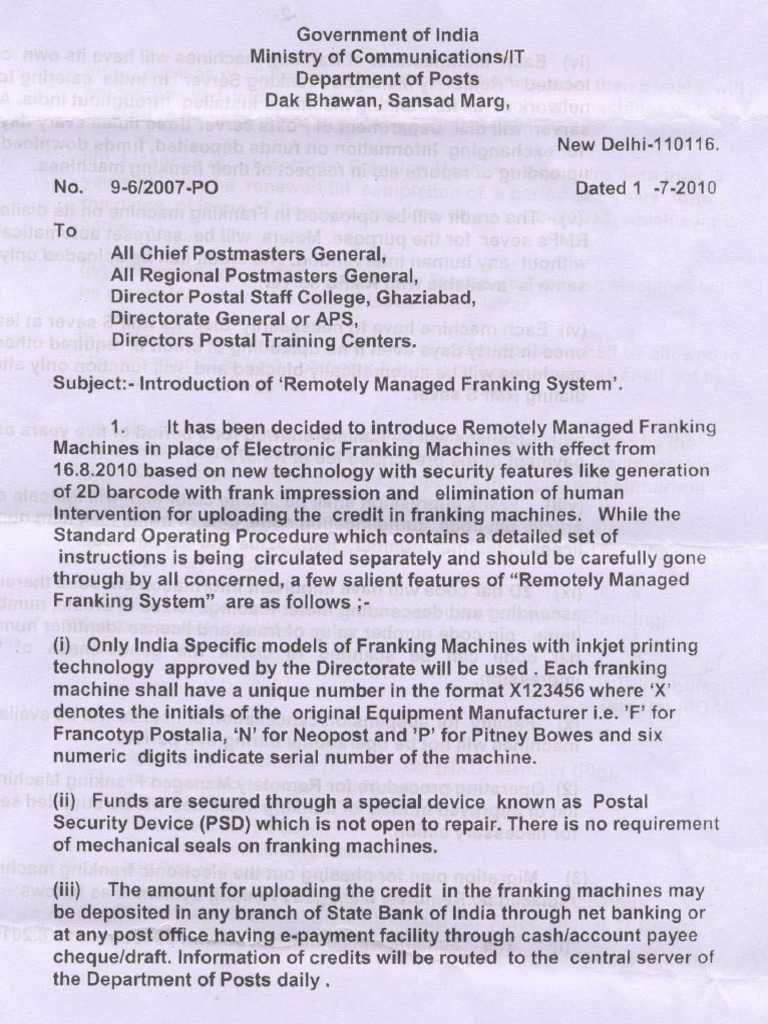 SOP - Franking Machine | PDF