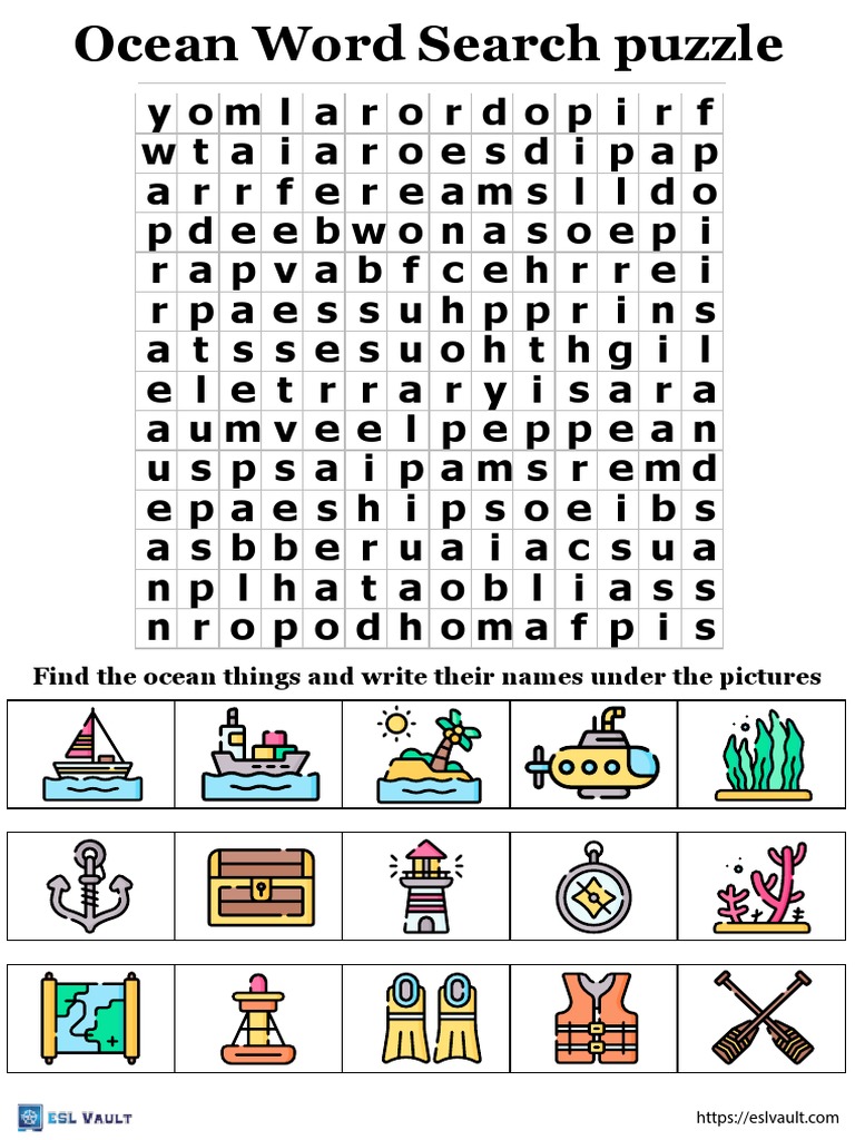 Printable Ocean Word Search Puzzle | PDF