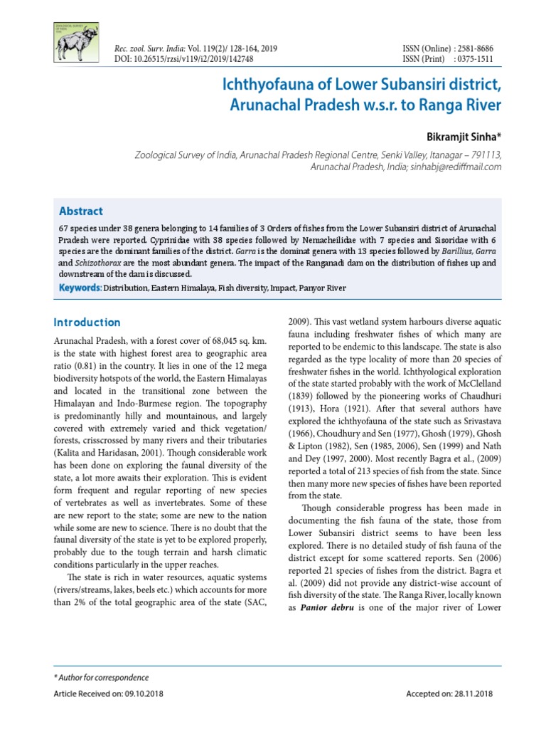 Ichthyofauna of Lower Subansiri District | PDF