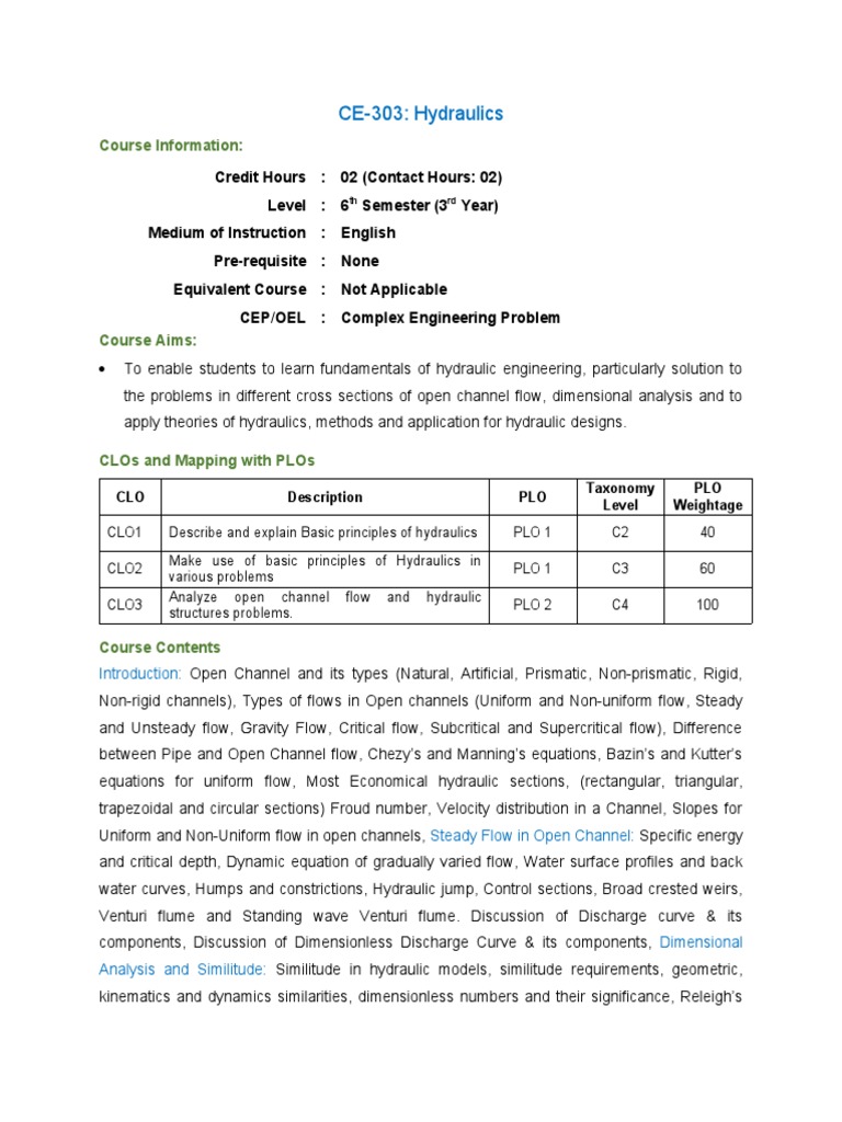 CE 303-Hydraulics | PDF | Hydrology | Engineering