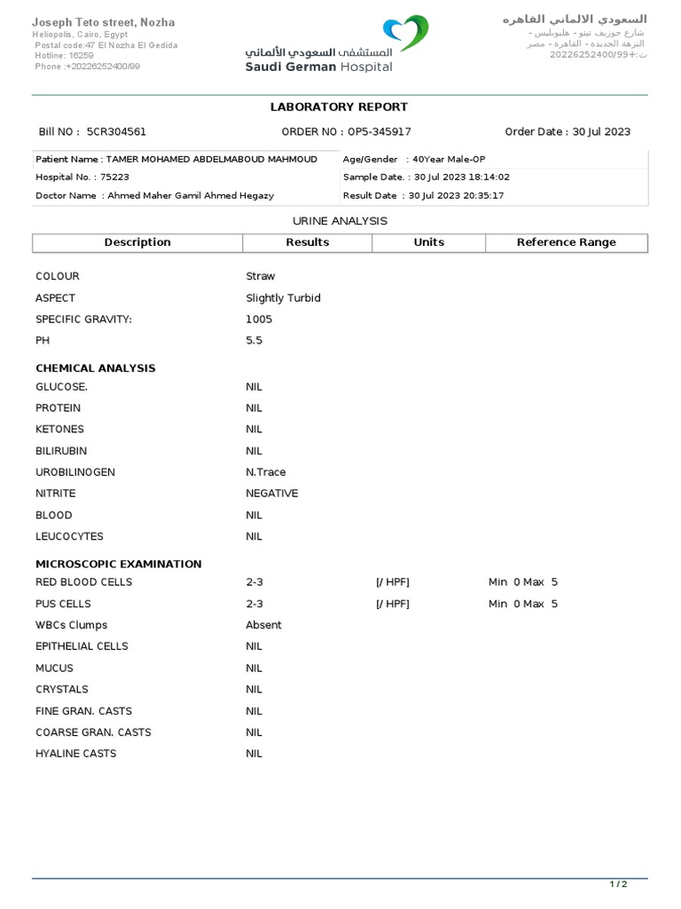 Lab Report - Visit - report-URINE - ANALYSIS | PDF | Medical ...