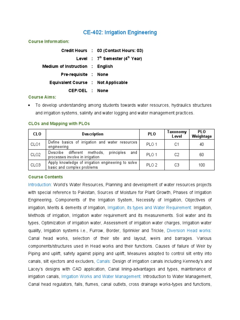 CE 402-Irrigation Engineering | PDF