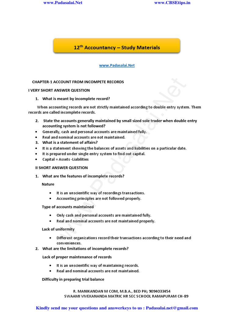 12th Accountancy TM Study Materials PDF Download | PDF
