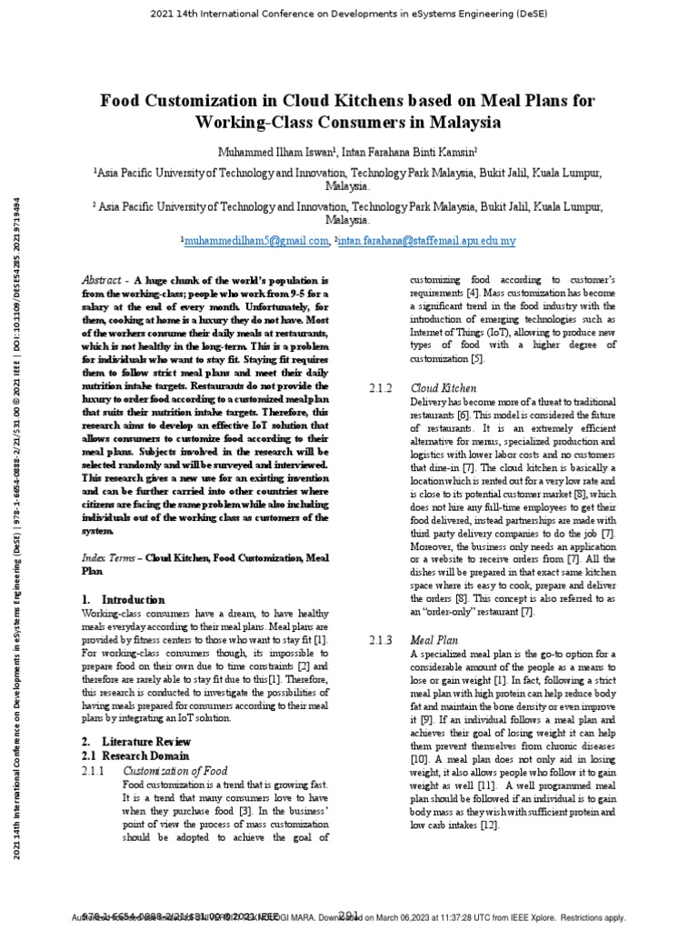 Paper 24 - Food Customization in Cloud Kitchens Based On Meal Plans For ...