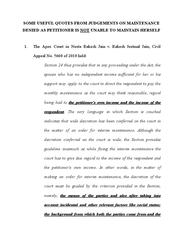 Maintenance Denial: Key Judgments Insights | PDF | Social Science | Law