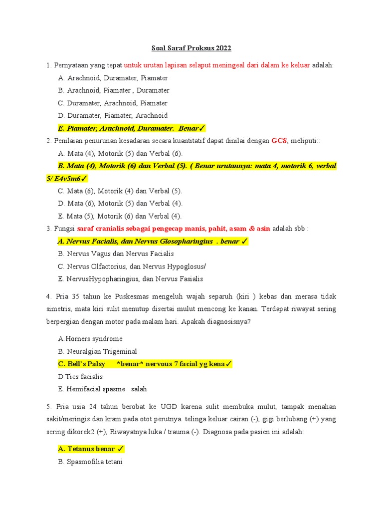 Soal Saraf Yg Sudah Jawab | PDF
