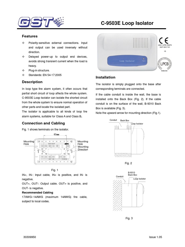 C-9503E Loop Isolator Installation and Operation Manual Issue1.05 | PDF