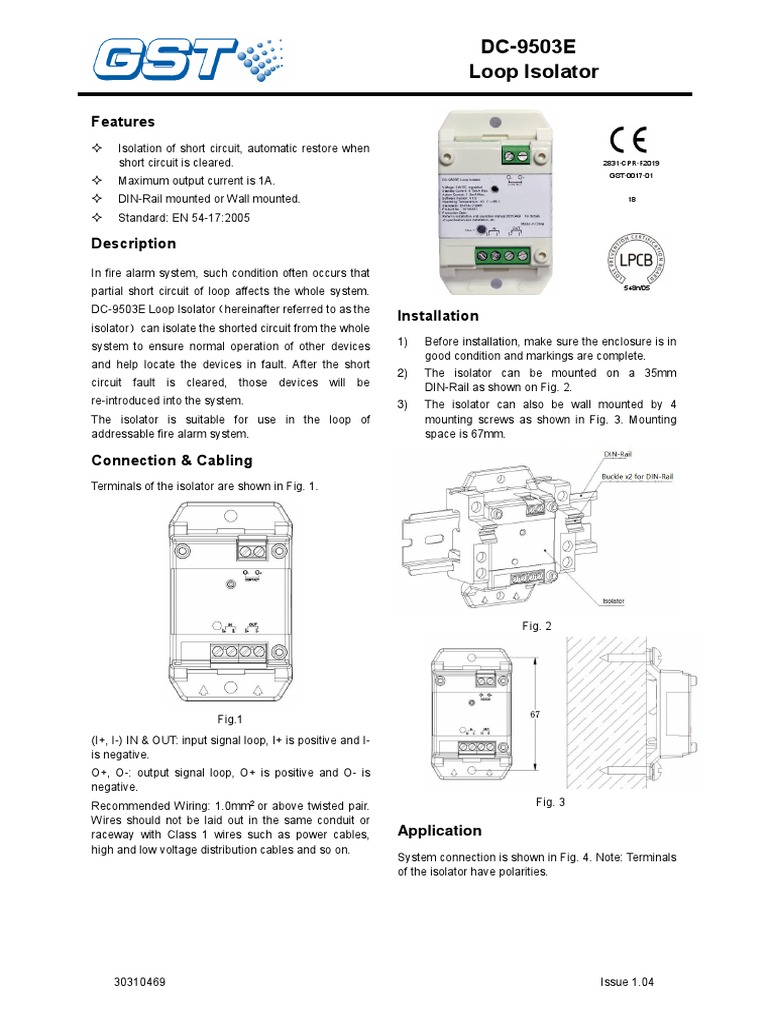 DC-9503E Loop Isolator Installation and Operation Manual Issue 1.04 | PDF