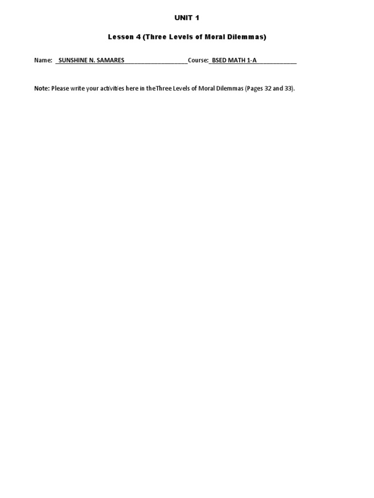 UNIT 1 Lesson 4 (Three Levels of Moral Dilemmas) | PDF