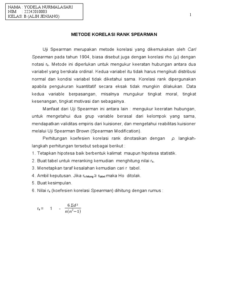 Metode Korelasi Rank Spearman | PDF