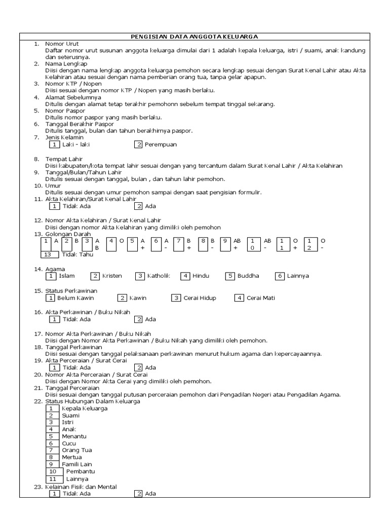 Tata Cara Pengisian Formulir KK | PDF Tata Cara Pengisian Formulir KK | PDF