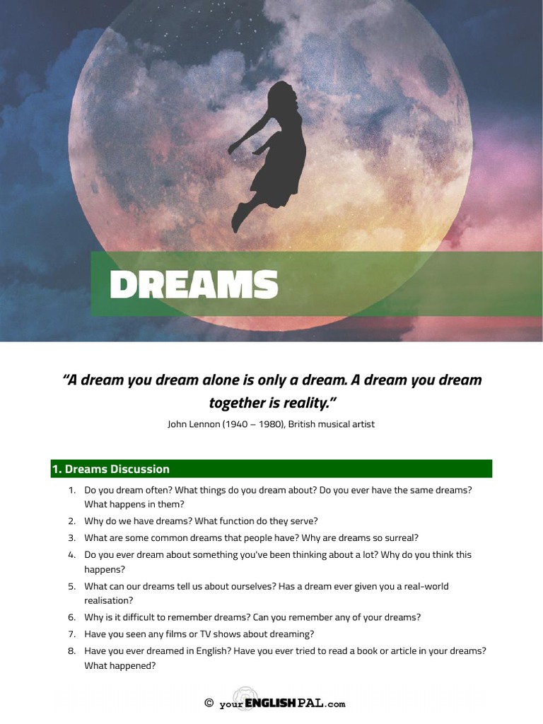 Your English Pal ESL Lesson Plan Dreams v1 | PDF | Language Arts ...