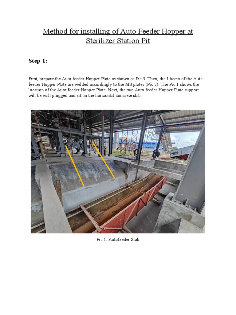 Method For Installing of Auto Feeder Hopper at Sterilizer Station Pit | PDF