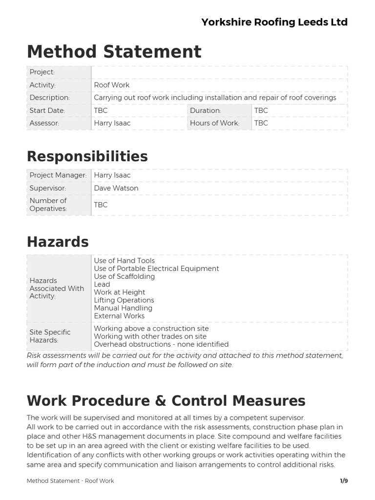 Roofing Method Statement | PDF
