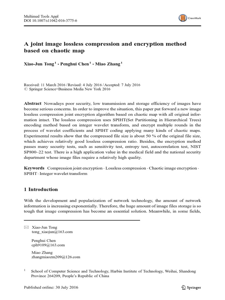 A Joint Image Lossless Compression And Encryption Method Pdf Data Compression Wavelet 