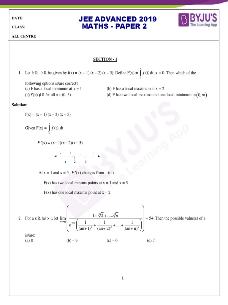 JEE Advanced 2019 Question Paper Maths Paper 2 | PDF