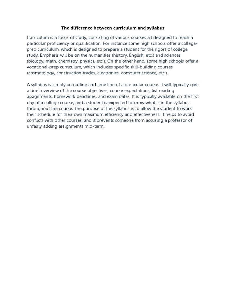The Difference Between Curriculum and Syllabus | PDF