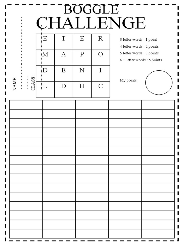 Boggle Challenge Form | PDF