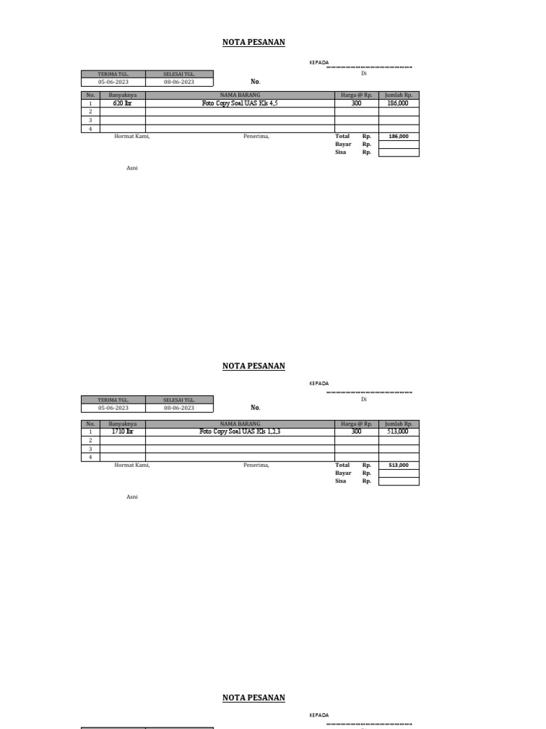 Nota Pesanan Tahap II2022 | PDF