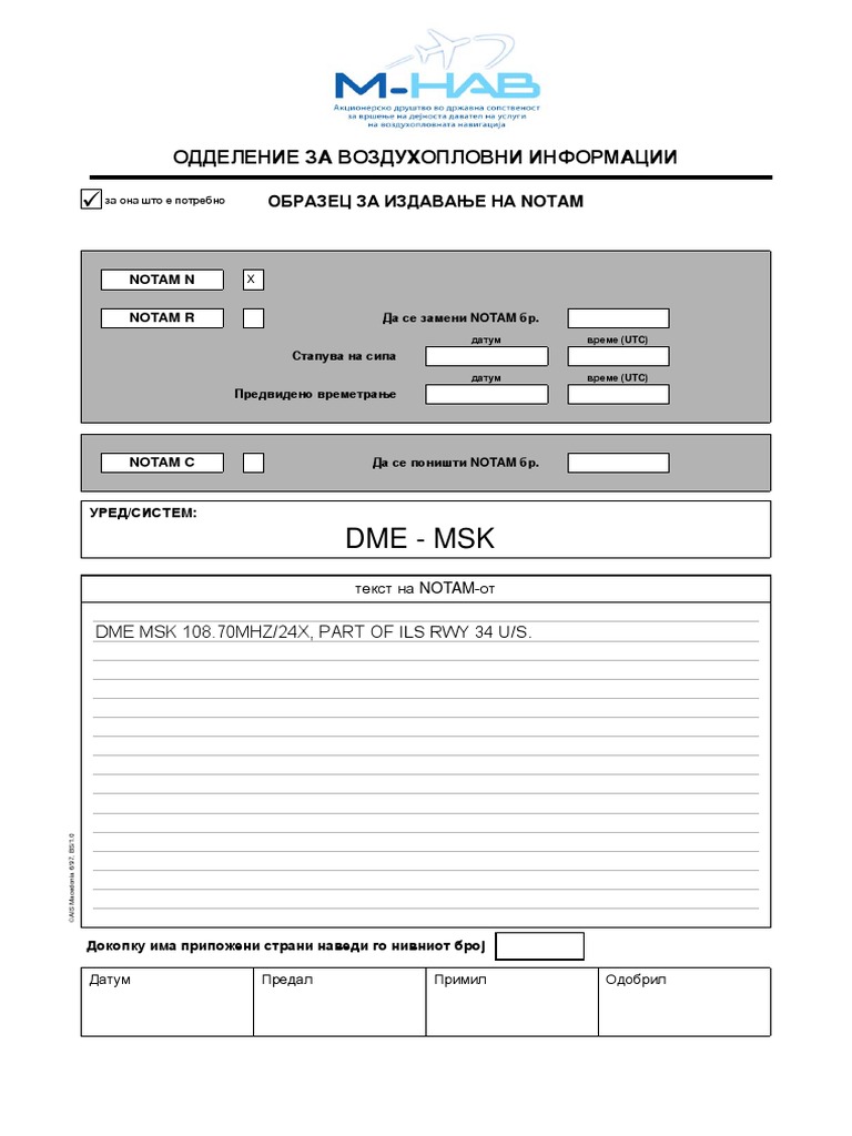 NOTAM - Obrazec DME MSK | PDF