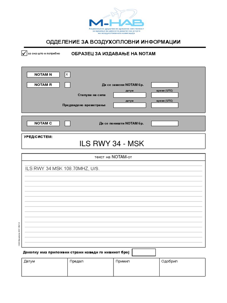 NOTAM - Obrazec ILS MSK | PDF