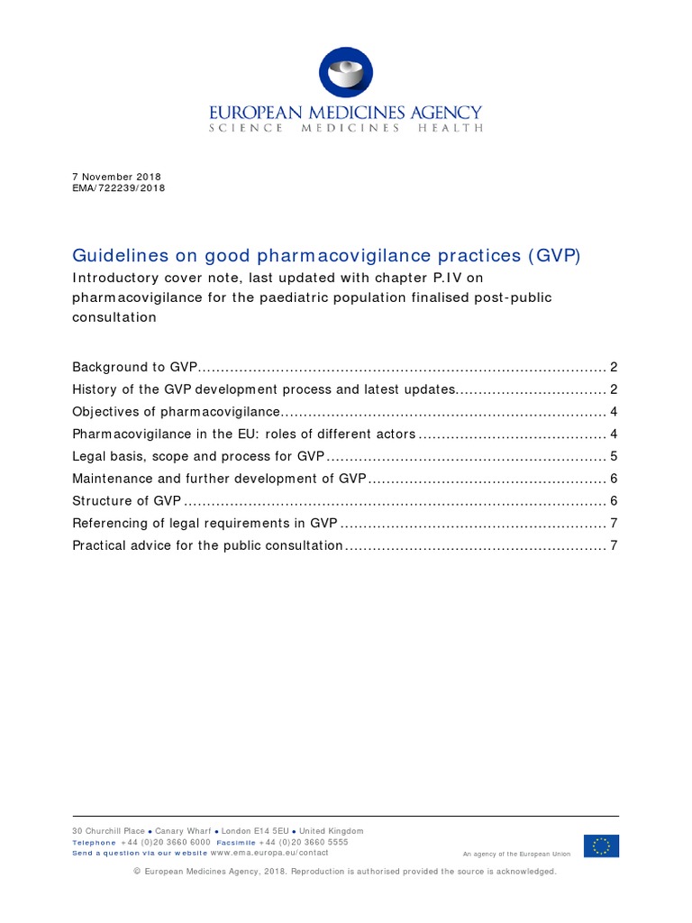 Guidelines Good Pharmacovigilance Practices Gvp Introductory Cover Note ...