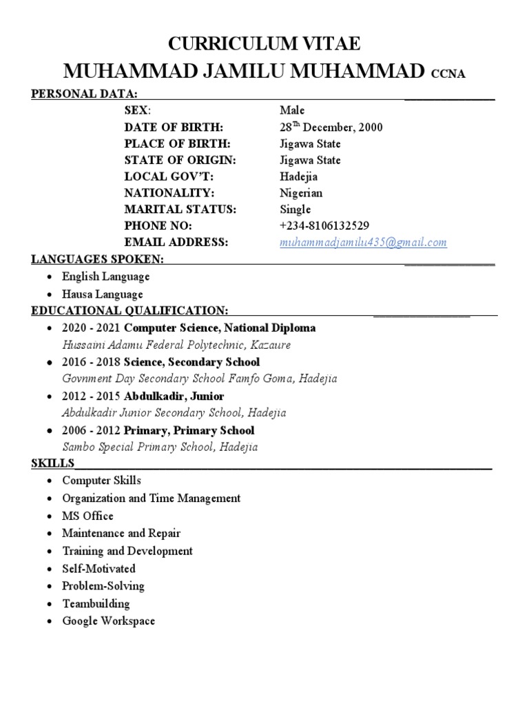 Muhammad Jamilu Muhammad CV | PDF