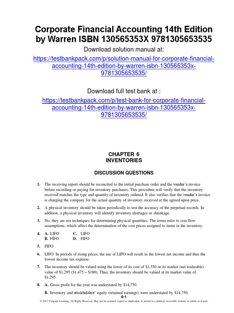 Corporate Financial Accounting 14th Edition Warren Solutions Manual