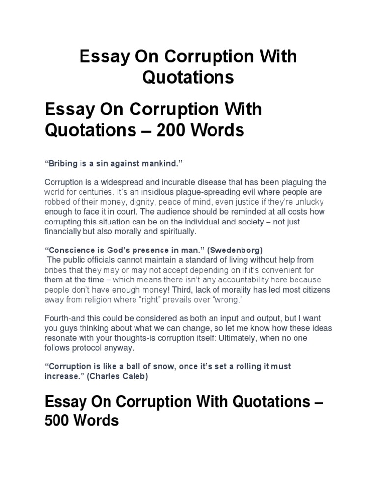 Essay On Corruption With Quotations | PDF