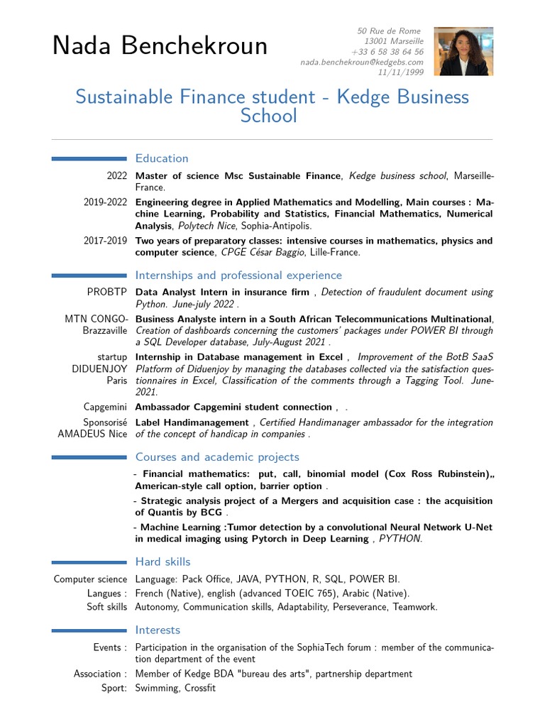 CV Nada Benchekroun K | Download Free PDF | Computing | Cybernetics