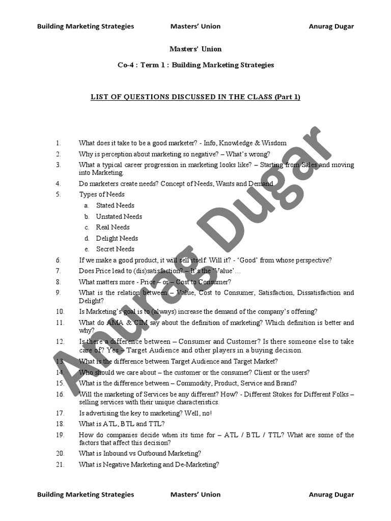 Building Marketing Strategies - Pointers Part 1 | PDF | Marketing ...