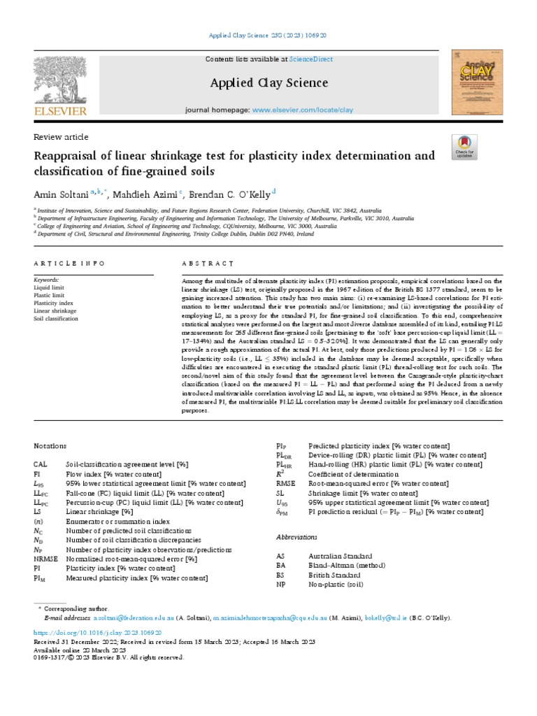 Reappraisal of Linear Shrinkage Test For Plasticity Index Determination ...