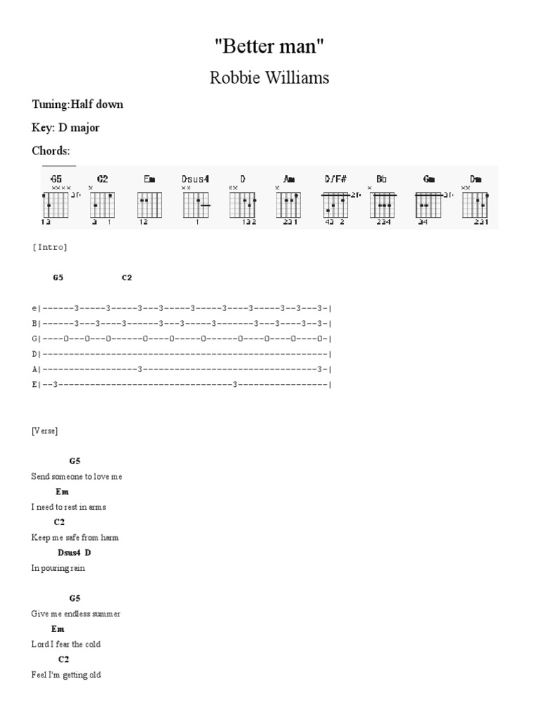 Better Man Chords and Lyrics | PDF | Song Structure | Musical Compositions