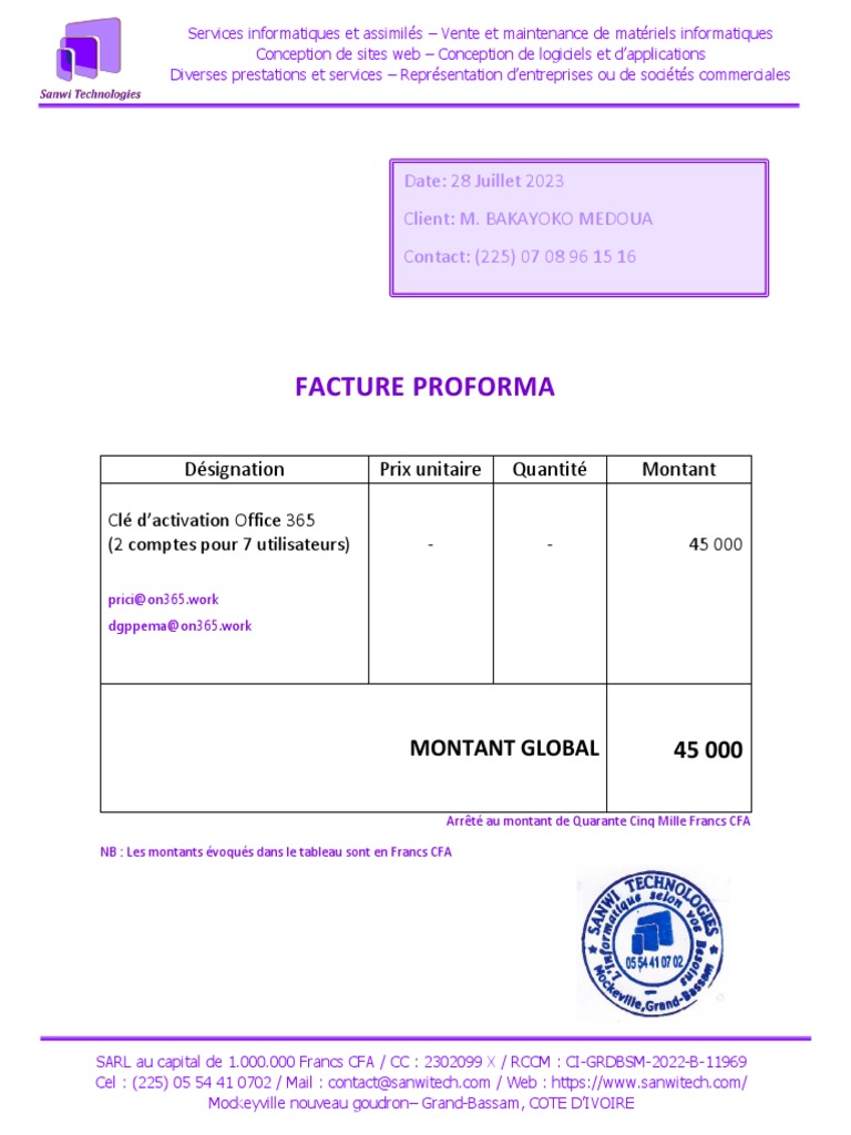 Facture Proforma - Conception Site Web | PDF | Affaires | Finance et ...
