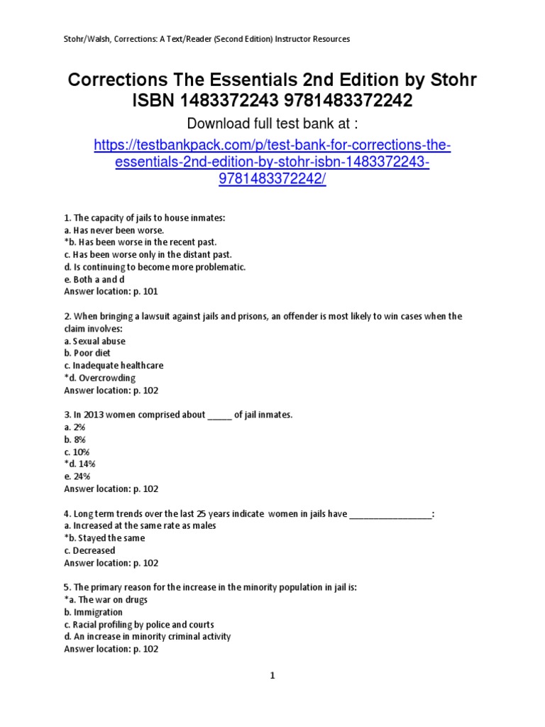 Corrections The Essentials 2nd Edition Stohr Test Bank Download | PDF ...