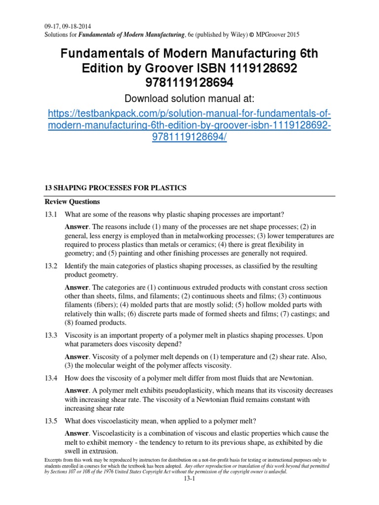 Fundamentals of Modern Manufacturing 6th Edition Groover Solutions Manual 1 | PDF