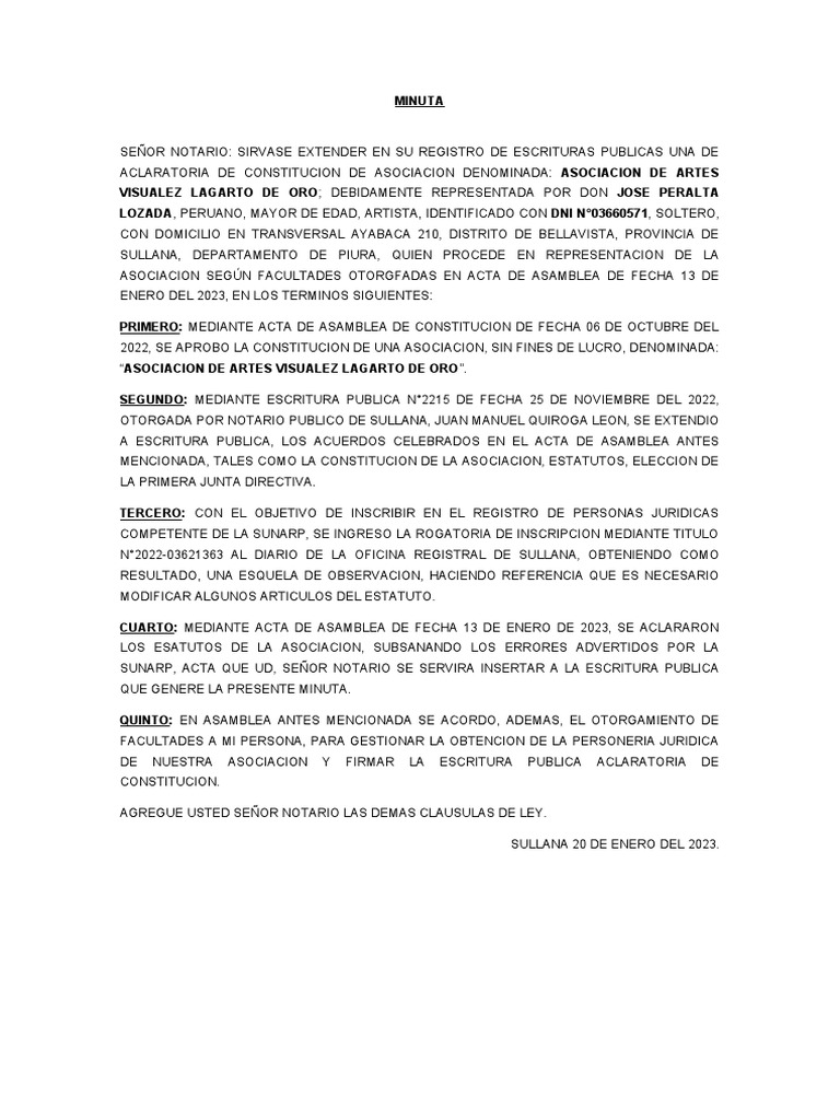 Minuta Aclaratoria de Asociacion | PDF Minuta Aclaratoria de Asociacion | PDF